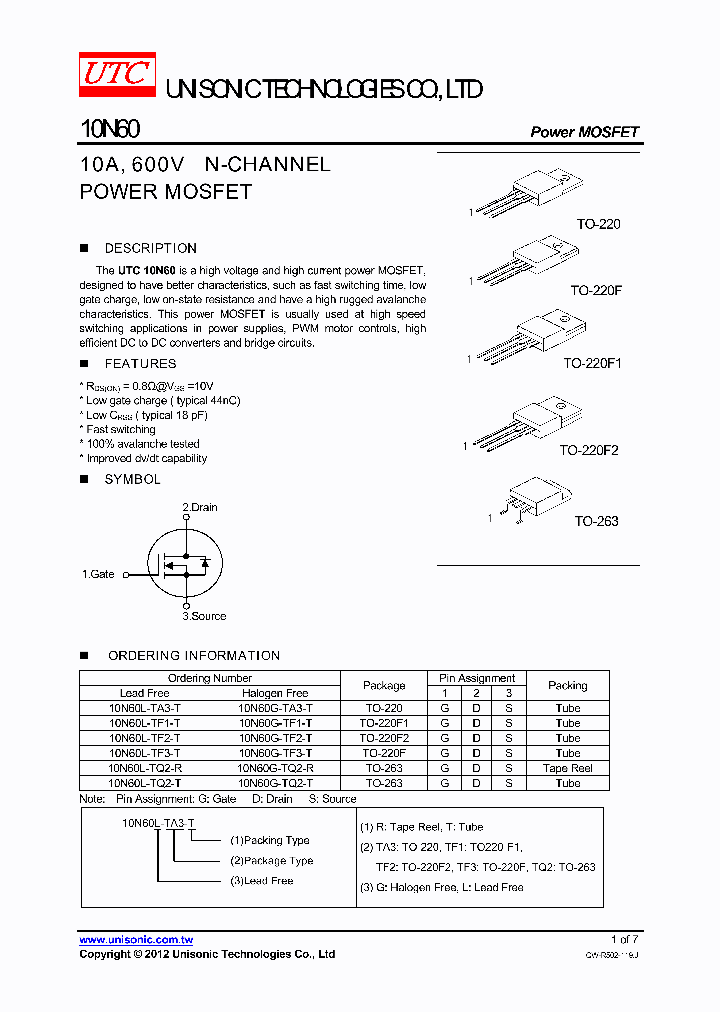 10N60_4390094.PDF Datasheet Download --- IC-ON-LINE